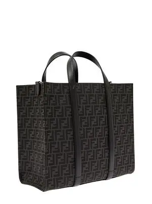 Fendi Shopper In Tech Fabric Jacquard Ff - Black