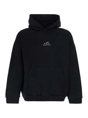 Balenciaga Hoodie With Fixed Hood And Logo Lettering On The Front In Cotton For - Black