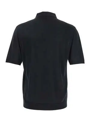 Gucci Black Polo Shirt With Chest Pocket And Embroidered Logo On The Front In Fine Silk Knit - Multicolor