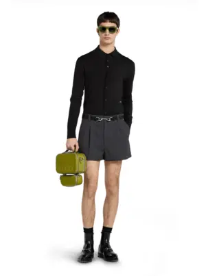 Gucci Black Polo Shirt With Chest Pocket And Embroidered Logo On The Front In Fine Silk Knit - Multicolor