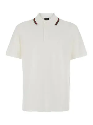 Gucci Polo Shirt With Web Collar And Short Sleeves In Cotton For - White