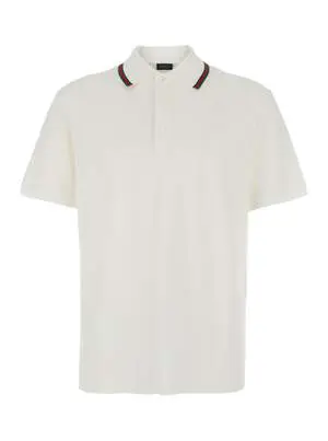 Gucci Polo Shirt With Web Collar And Short Sleeves In Cotton For - White