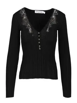 SELF-PORTRAIT Knitted Top With Lace - Black