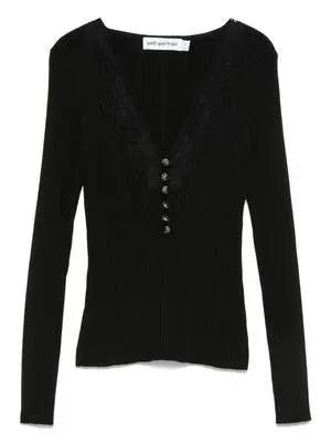SELF-PORTRAIT Ribbed Knit Top With Lace Trim