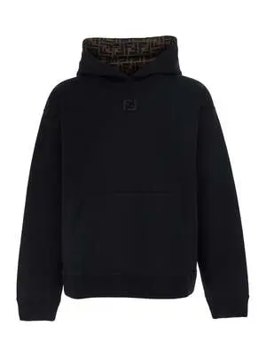 Fendi Black Hoodie With Fixed Hood And Ff Embroidery On The Front In Cotton For - Multicolor