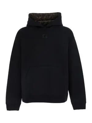 Fendi Black Hoodie With Fixed Hood And Ff Embroidery On The Front In Cotton For - Multicolor