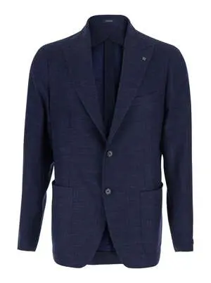 Tagliatore Blue Single-breasted Jacket With Peak Revers And Brooch On The Front In Wool For - Multicolor