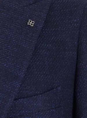 Tagliatore Blue Single-breasted Jacket With Peak Revers And Brooch On The Front In Wool For