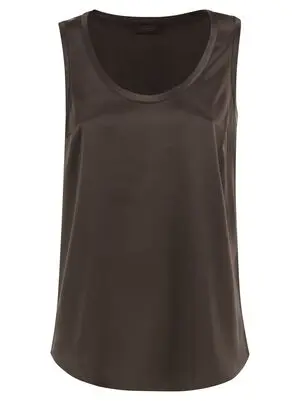 Brunello Cucinelli Stretch Silk Satin Top - Brown