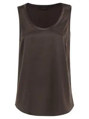 Brunello Cucinelli Stretch Silk Satin Top - Brown