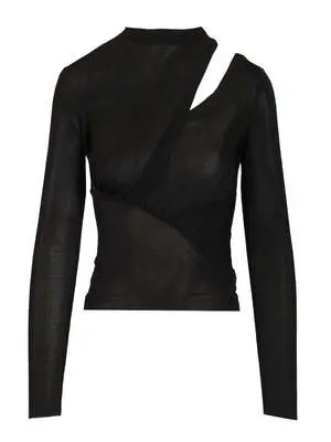 SELF-PORTRAIT Viscose Knit Top - Black