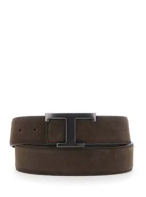 TOD'S Brown Belt With T Buckle Closure In Suede For - Multicolor