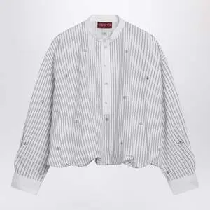 Gucci Striped Cotton Blouse With Gg Embroidery - Purple
