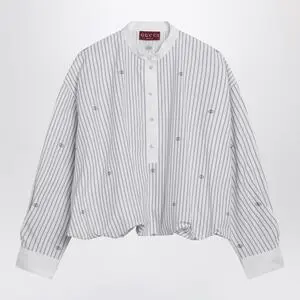 Gucci Striped Cotton Blouse With Gg Embroidery - Purple