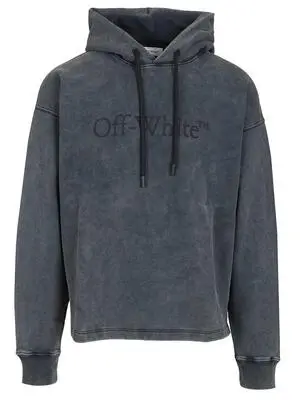 Off-White Washed Cotton Hooded Sweatshirt - Blue
