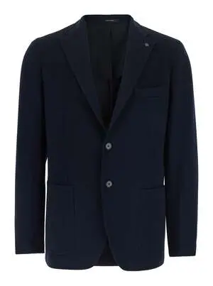 Tagliatore Blue Single-breasted Jacket With Notched Revers And Brooch In Wool For - Multicolor