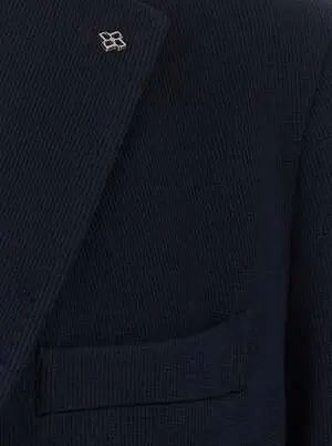 Tagliatore Blue Single-breasted Jacket With Notched Revers And Brooch In Wool For