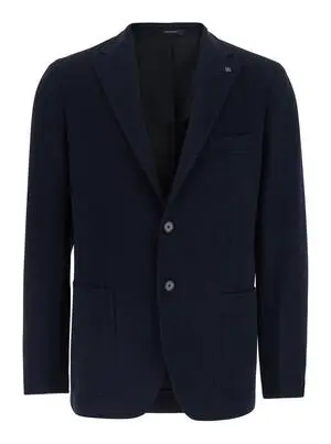 Tagliatore Blue Single-breasted Jacket With Notched Revers And Brooch In Wool For - Multicolor
