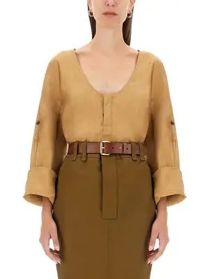 Saint Laurent Blusa Henley - Cream