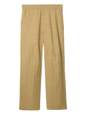 Burberry Textured Check Cotton Trousers - Cream