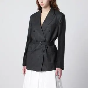 Prada Double-breasted Wool Jacket With Check Pattern - Gray