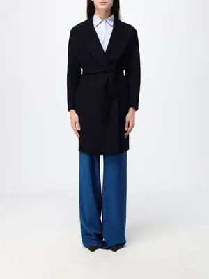 Max Mara Estremo Long Wool And Cashmere Robe Coat With Belt - Blue