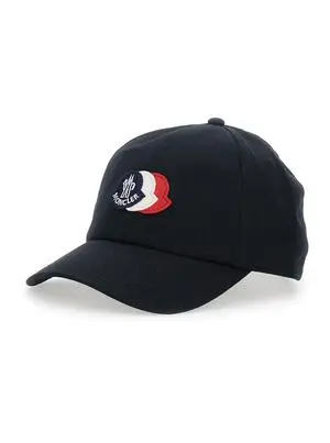 Moncler Blue Baseball Cap With Logo Patch On The Front And Back In Cotton For - Multicolor