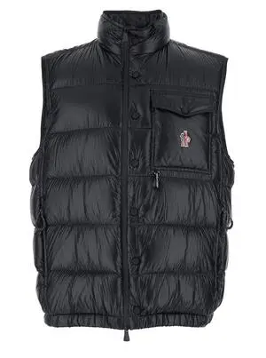 Moncler Down Jacket 'uychi' With High Collar And Logo Patch On The Front In Tech Fabric Black - Multicolor