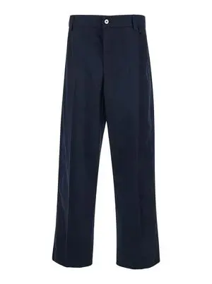 Bottega Veneta Blue Straight Leg Pants With Logo Patch In Cotton - Multicolor
