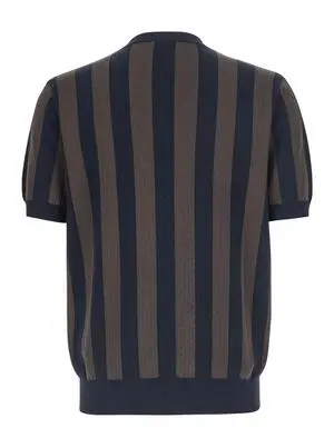 Fendi Blue Crew Neck T-shirt With All-over Striped Motif In Cotton And Silk For - Multicolor