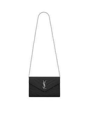 Saint Laurent Classic Cassandre Chain Clutch In Grain De Poudre Leather - Black