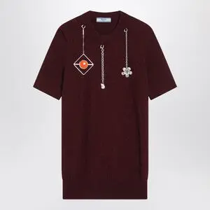 Prada Burgundy Wool Sweater With Charms - Red