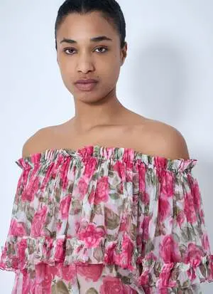 Chloé Off-shoulder Floral Blouse - Pink