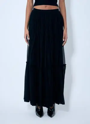 Saint Laurent Ruffled Silk Crepe Skirt - Black