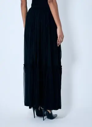 Saint Laurent Ruffled Silk Crepe Skirt - Black