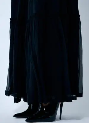Saint Laurent Ruffled Silk Crepe Skirt - Black