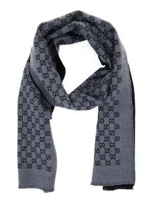 Gucci Scarf With Gg Motif In Gray Jacquard Wool For - Multicolor