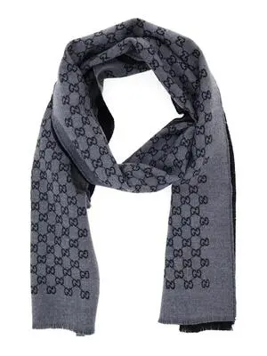 Gucci Scarf With Gg Motif In Gray Jacquard Wool For - Multicolor