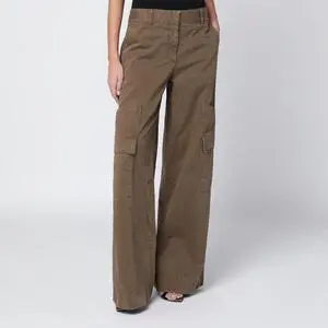 Off-White Brown Cotton Cargo Trousers - Green