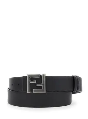 Fendi Reversible Belt With Ff Buckle In Leather For - Black