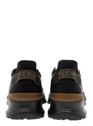 Fendi Low Sneakers Flow' With Diagonal F Detail In Fabric - Black