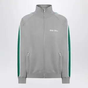 Miu Miu Grey/green Zip Sweatshirt In Technical Knit