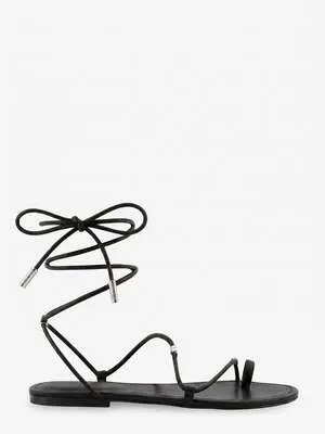 Celine Leather Sandals With Metal Triomphe Logo - Black