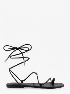 Celine Leather Sandals With Metal Triomphe Logo - Black