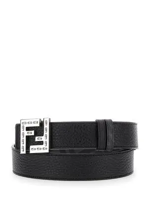 Fendi Grained Leather Belt With Metallic Logo Plate - Multicolor