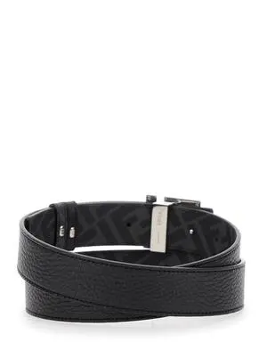 Fendi Grained Leather Belt With Metallic Logo Plate - Multicolor