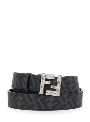 Fendi Grained Leather Belt With Metallic Logo Plate - Multicolor