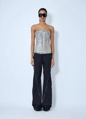 Rick Owens Metallic Coated Denim Bustier Top