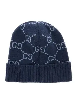 Gucci Hat Gg All-over Blue With Cashmere Cuff