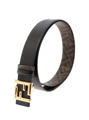 Fendi Reversible Belt With Ff Buckle In Smooth Black Leather For